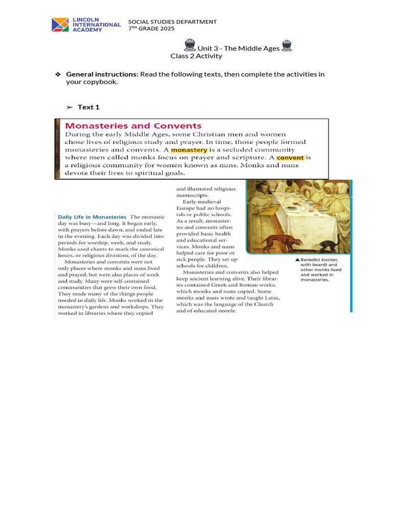 7th Grade Social Studies: Middle Ages Activities | PDF