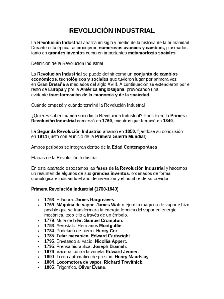Historia y etapas de la Revolución Industrial | PDF | Revolución ...