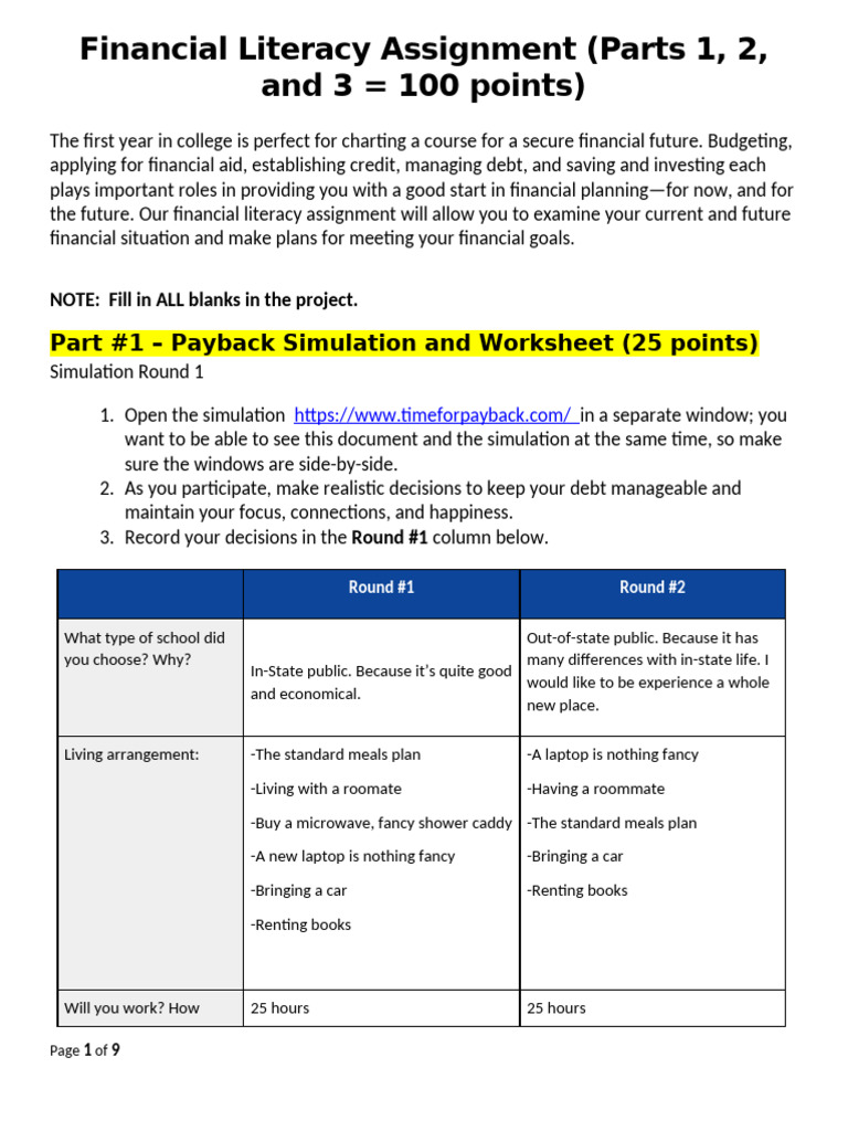 Financial Literacy Assignment Overview | PDF | Cost Of Living | Poverty