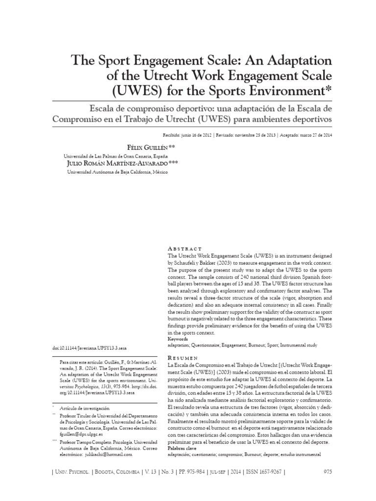 Sport Engagement Scale Adaptation Study | PDF | Psychology ...