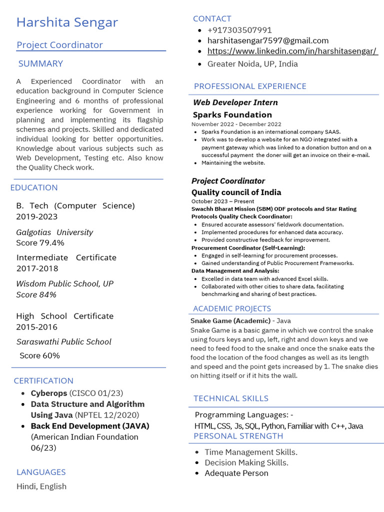 Harshita Sengar Resume.pdf | PDF | Web Development | Computing
