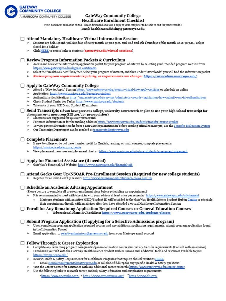 HCC Healthcare Enrollment Checklist | PDF