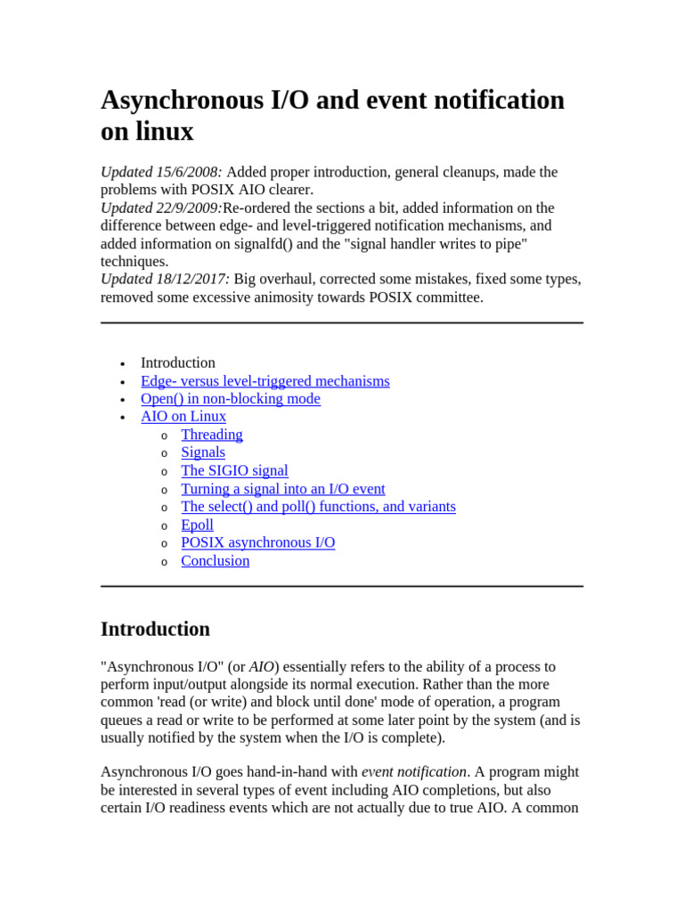 Asynchronous IO and Event Notification On Linux | PDF | Thread ...