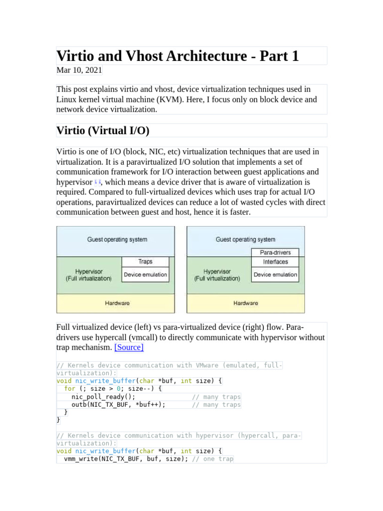 Virtio and Vhost Architecture | PDF | Virtualization | Computer Architecture
