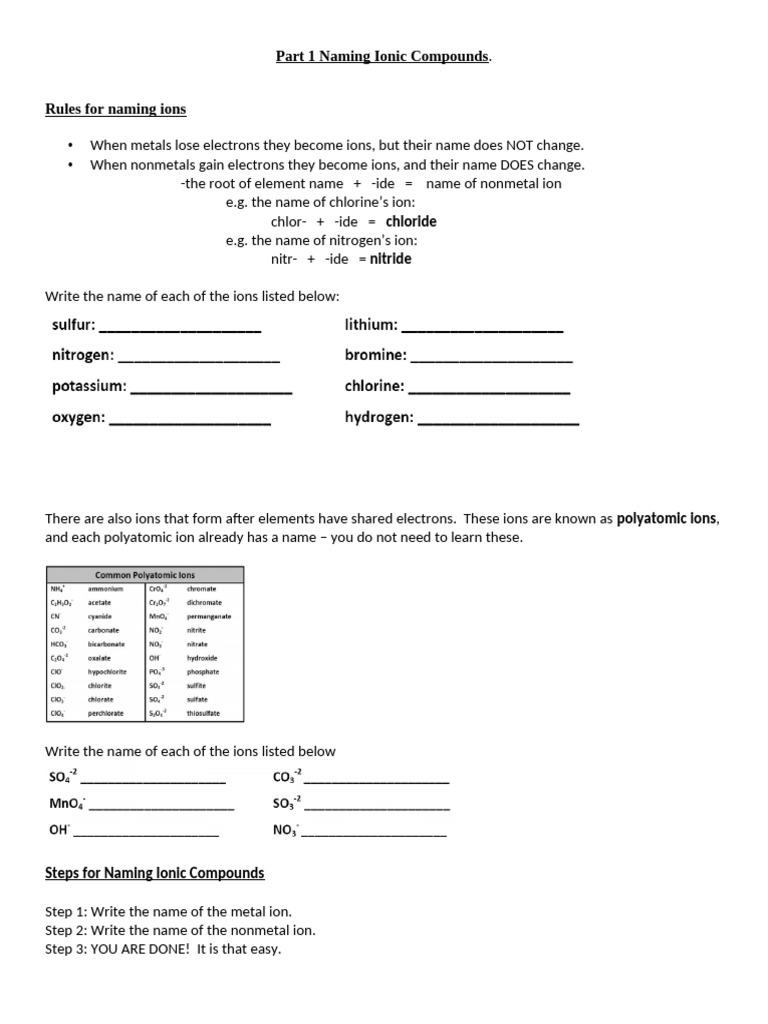 Naming Ionic Compounds Guide | PDF | Ion | Chemical Compounds