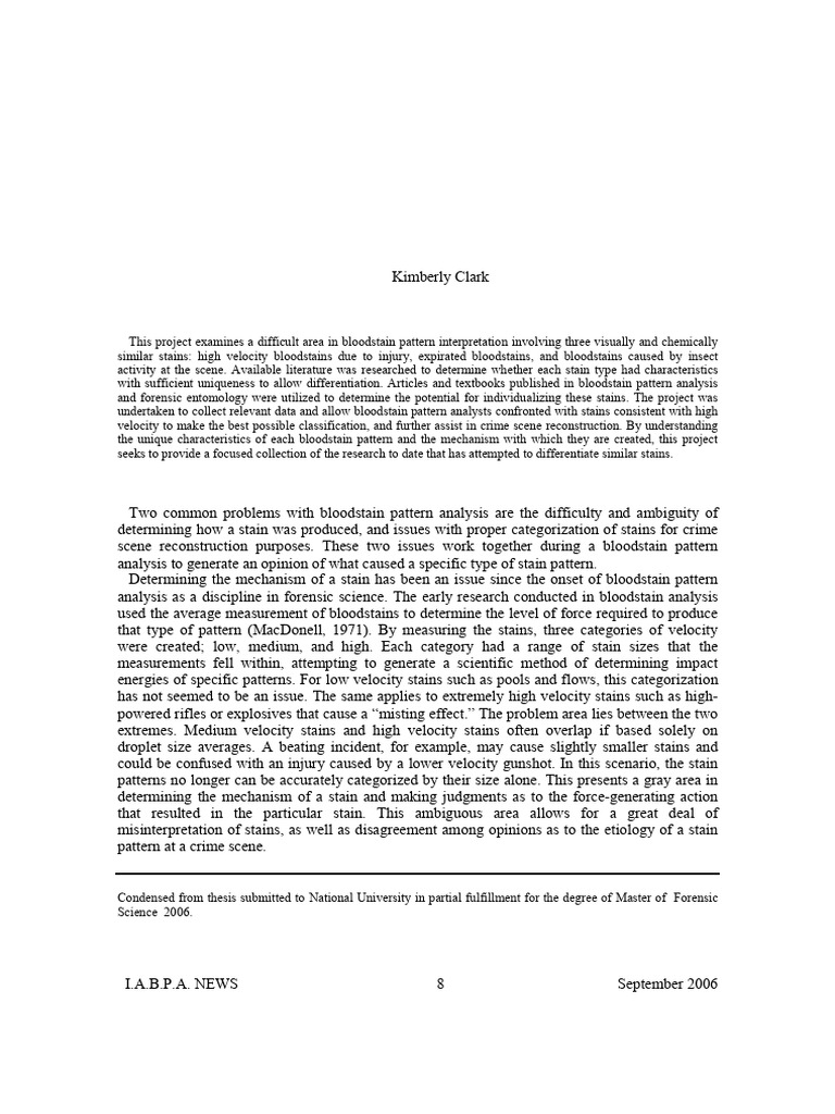 Differentiating High Velocity Blood Spatter Patterns, Expirated ...