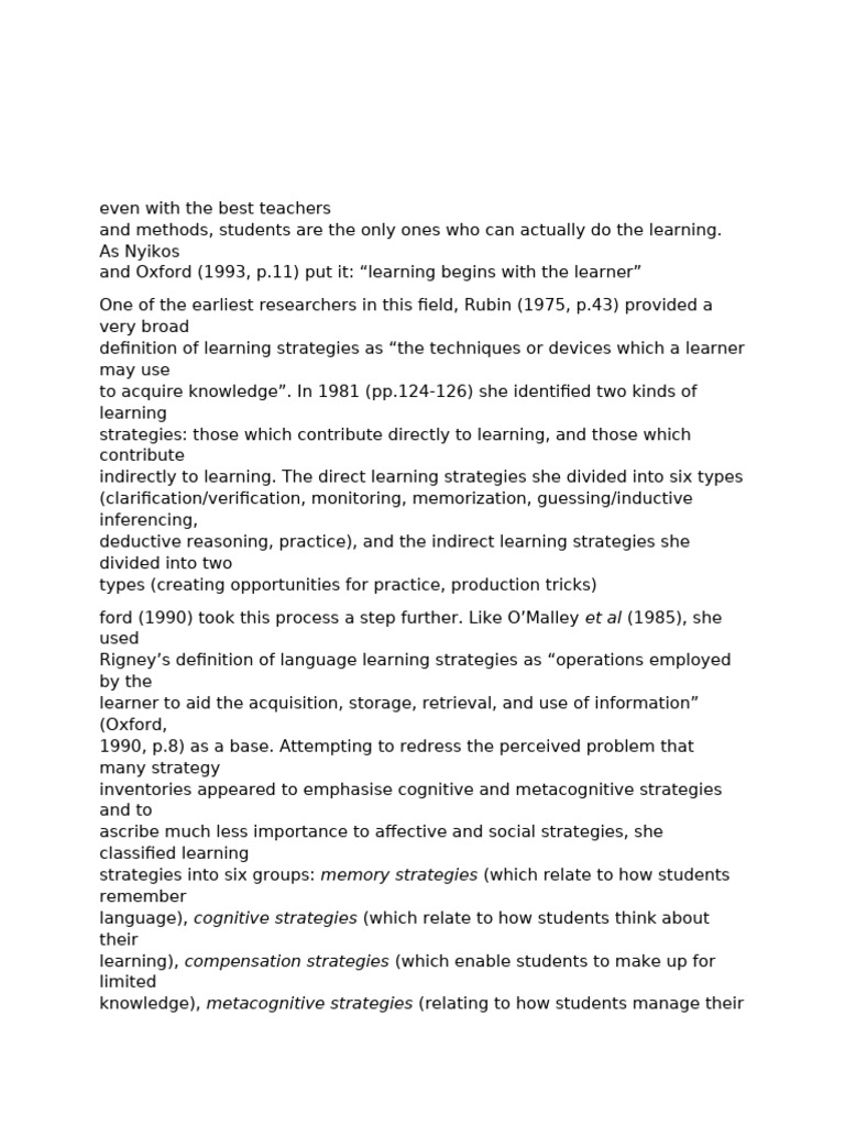 Understanding Language Learning Strategies | PDF | Learning | Cognition