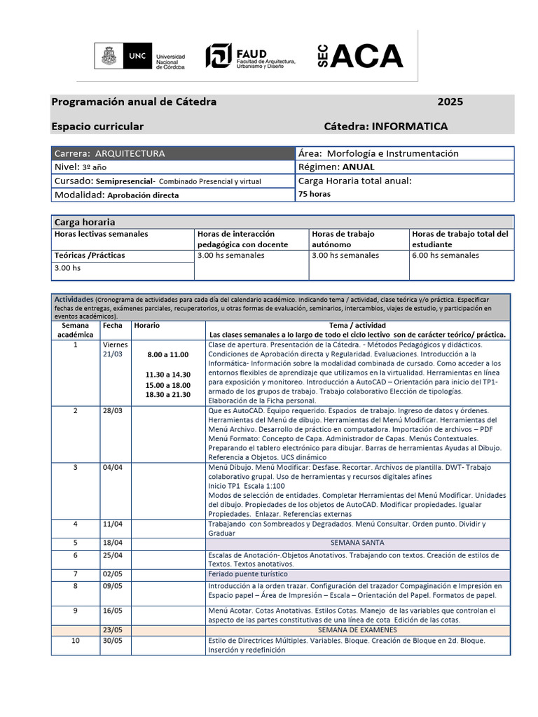 Programación Anual Cátedra Informática 2025 | PDF | Cad automático ...