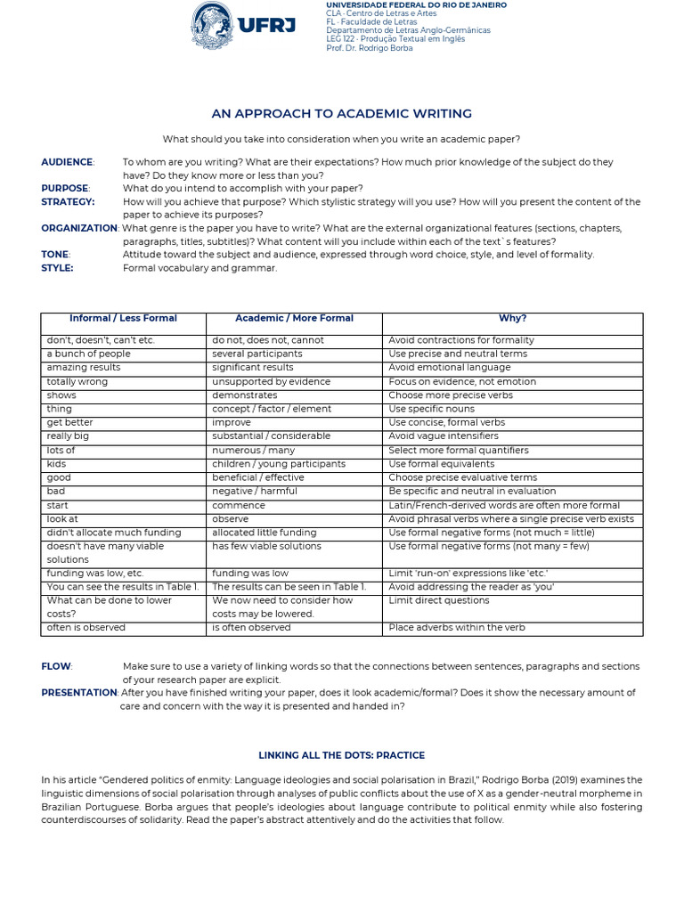 An Approach To Academic Writing Handout | PDF | Gender | Gender Studies