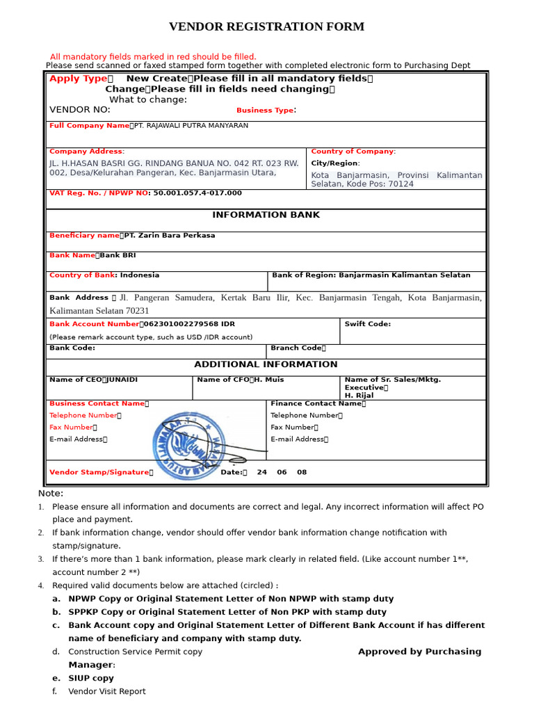Vendor Registration Form Instructions | PDF