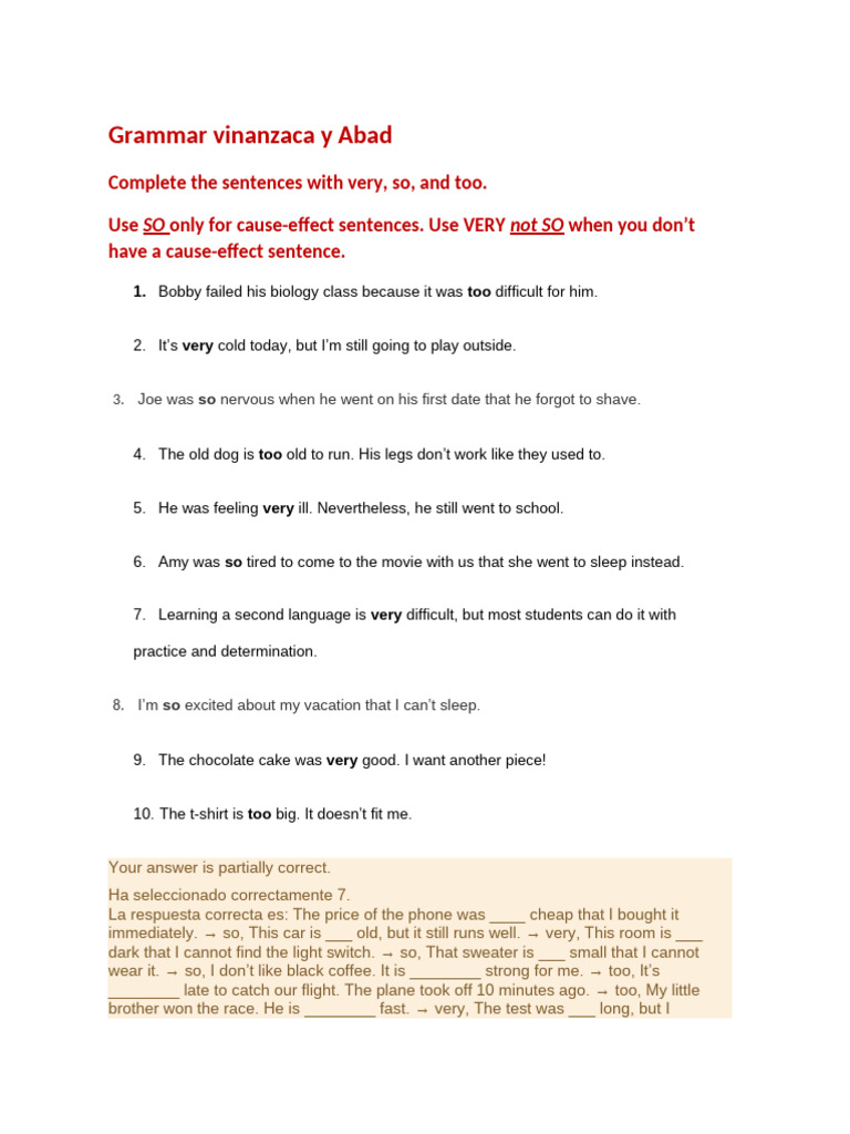 L & W - Week 1 - So, Very y Too | PDF