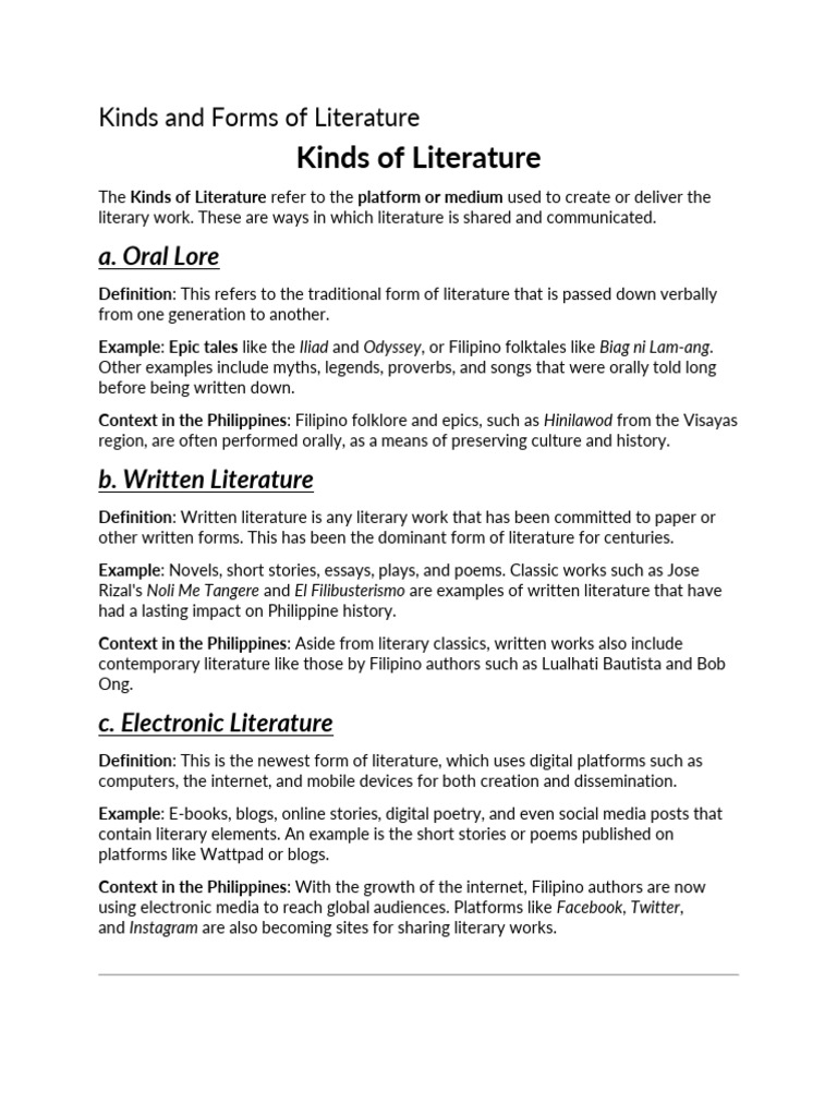 Types and Forms of Literature Explained | PDF | Poetry | Play (Theatre)