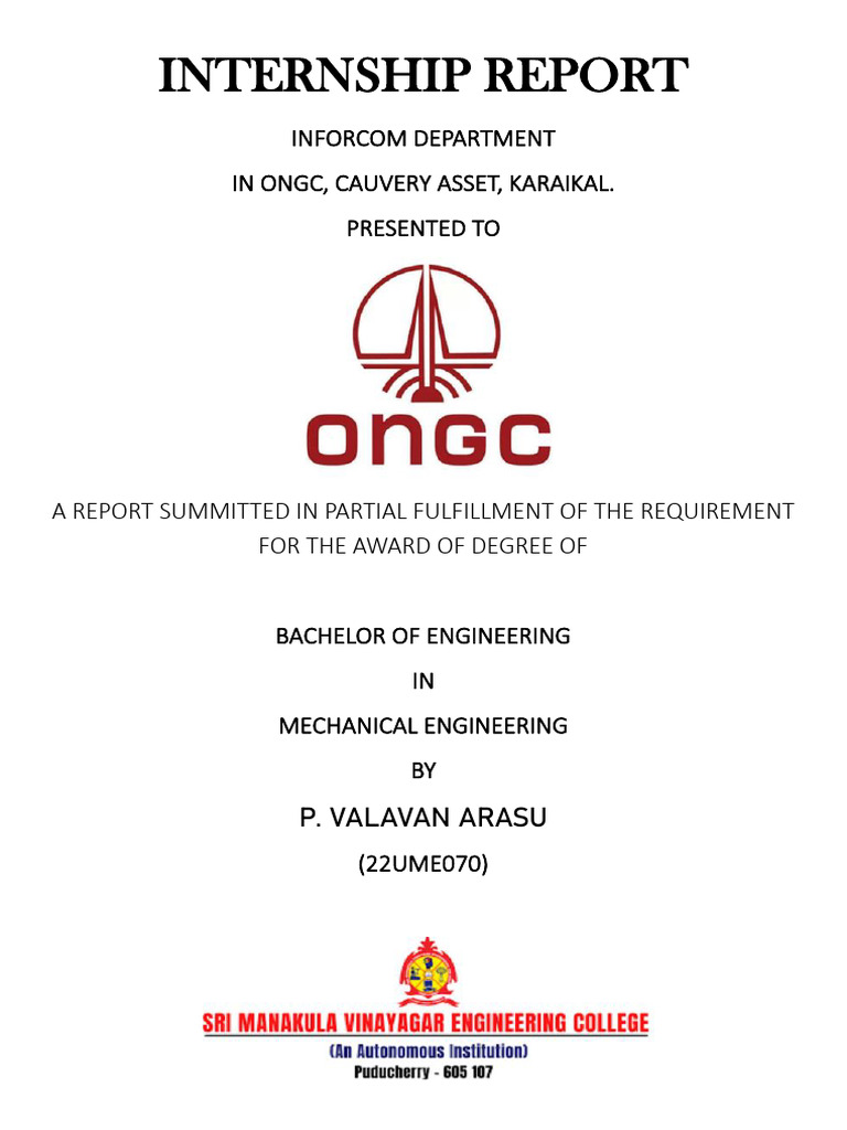 ONGC Internship Report: Mechanical Engineering | PDF | Petroleum | Oil Well
