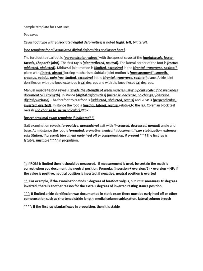 1 EMR Template Pes Cavus | PDF