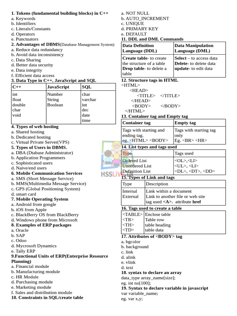 Hsslive Xii Comp Application Shortnote Focus Point (1) (1) | PDF | Parameter (Computer ...