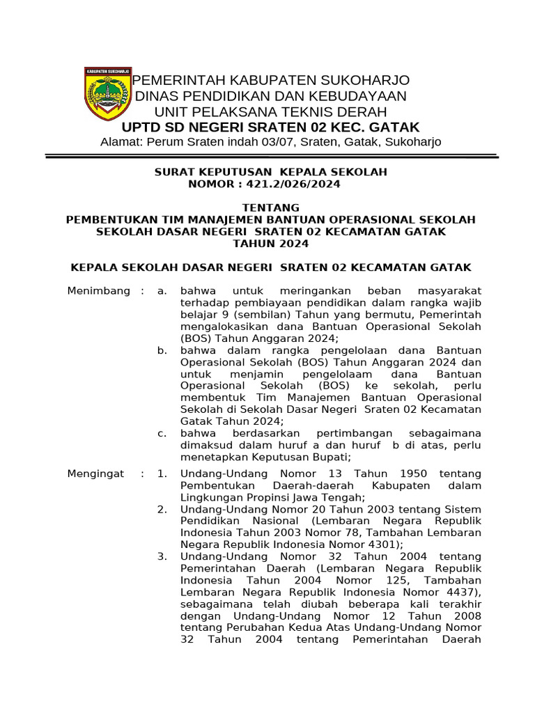 SK TIM Manajemen BOS 2025 | PDF
