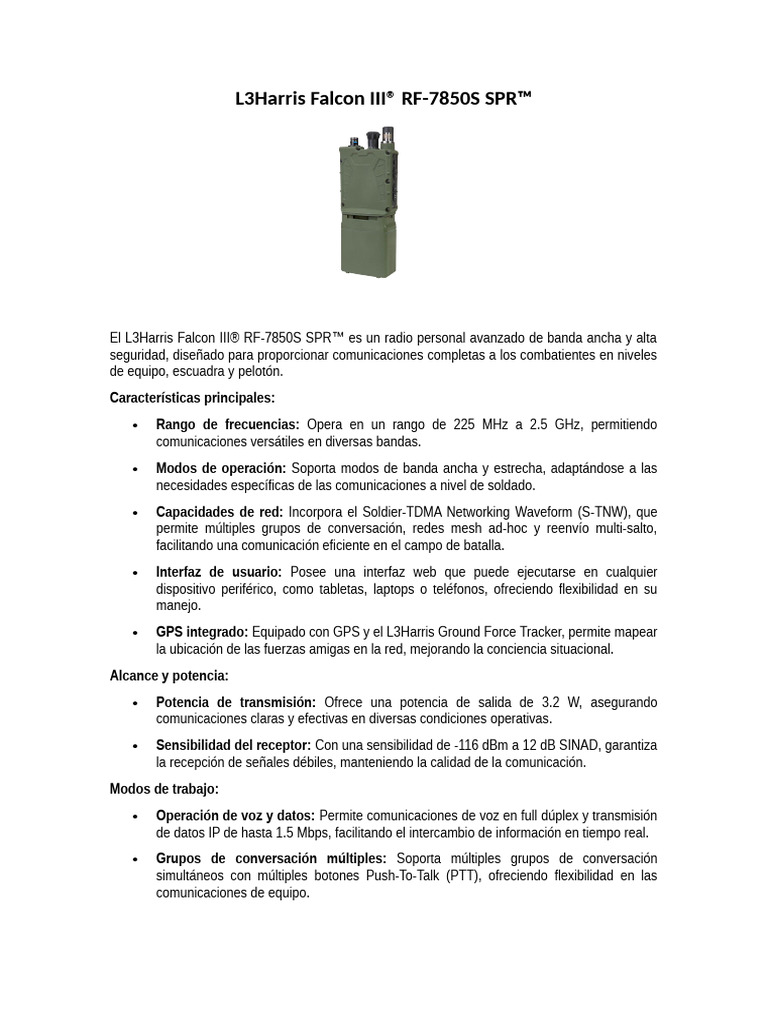 L3Harris Falcon III RF-7850S SPR™: Radio Avanzado | PDF | Sistema de ...