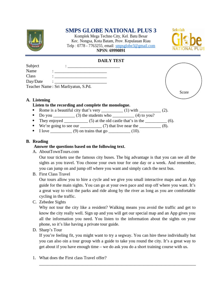 9 - Daily Test Chapter 7 Ok | PDF | Linguistics | Syntax