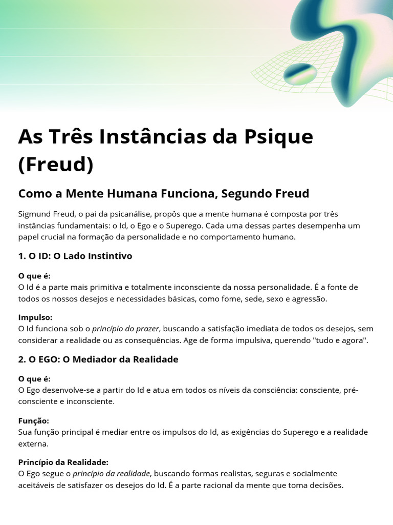 Psique Humana: Id, Ego e Superego | PDF | Autoimagem | Mente inconsciente