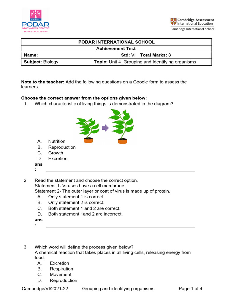 Grade 7 Organism Identification Worksheet | PDF | Virus | Microscope