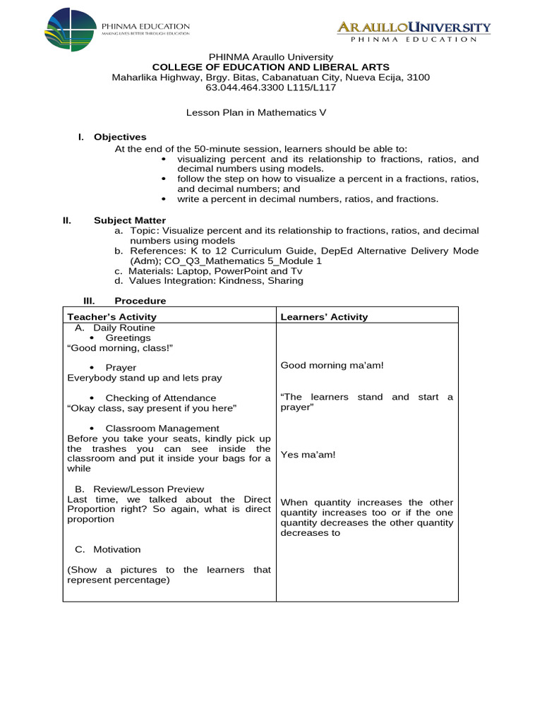 Q3 Visualizing Percent and Its Relationship To Fractions, Ratios, and Decimal Numbers Using ...