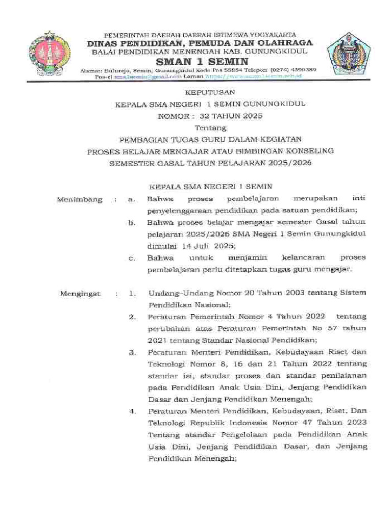 SK Pembagian Tugas Gasal 2025 (1) - 11zon | PDF