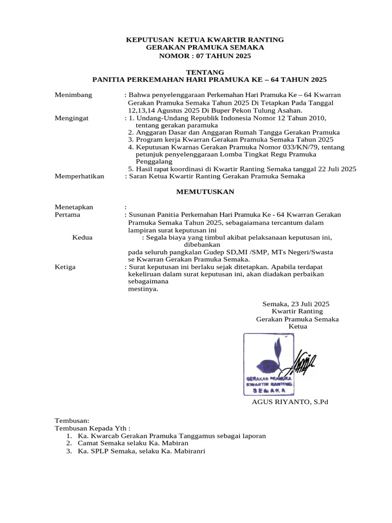 Panitia Perkemahan Pramuka Ke-64 Semaka | PDF