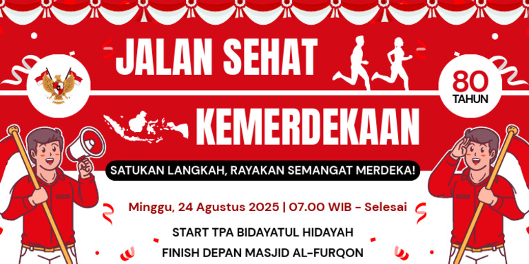 Merah Dan Putih Ilustrasi Jalan Sehat Hari Kemerdekaan Banner | PDF
