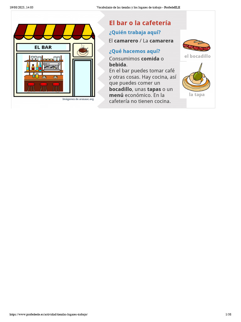 Vocabulario de Tiendas y Trabajos | PDF | Alimentos