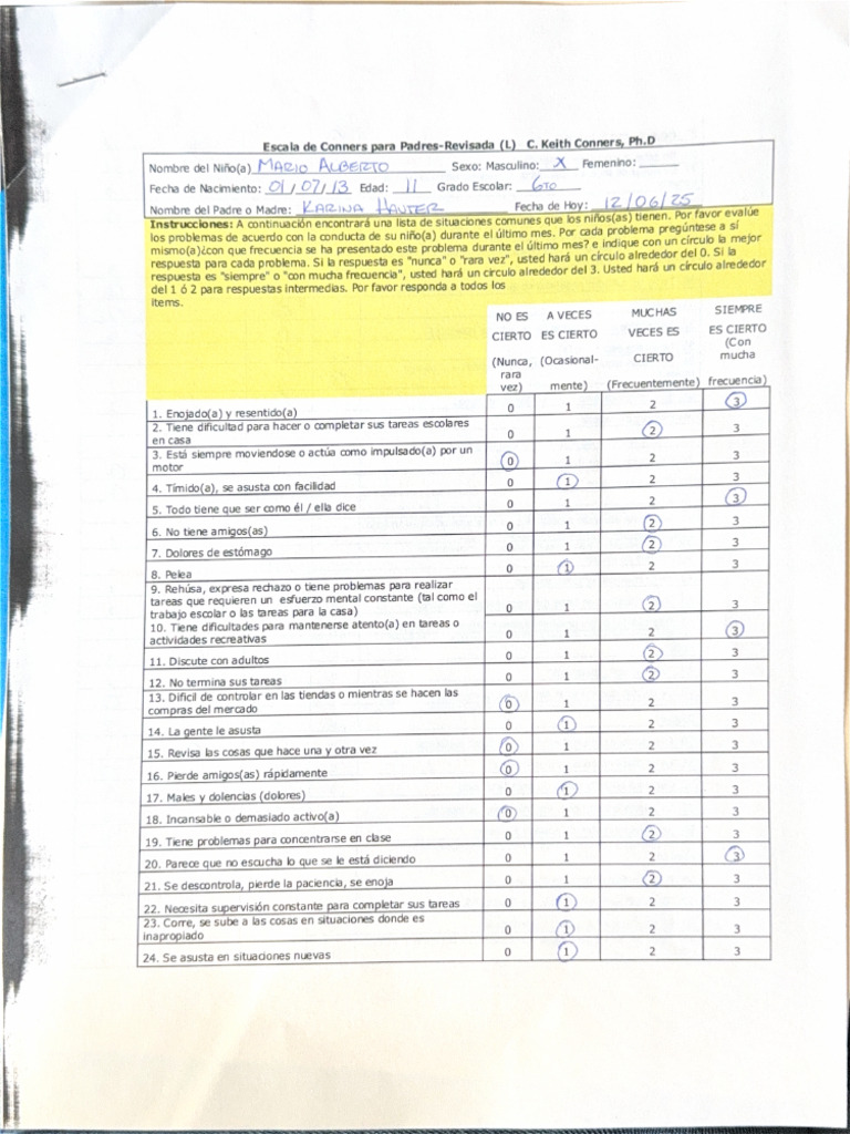 Escala de Conners para Padres-Revisada (L) C. Keith Conners, PH.D 2 | PDF