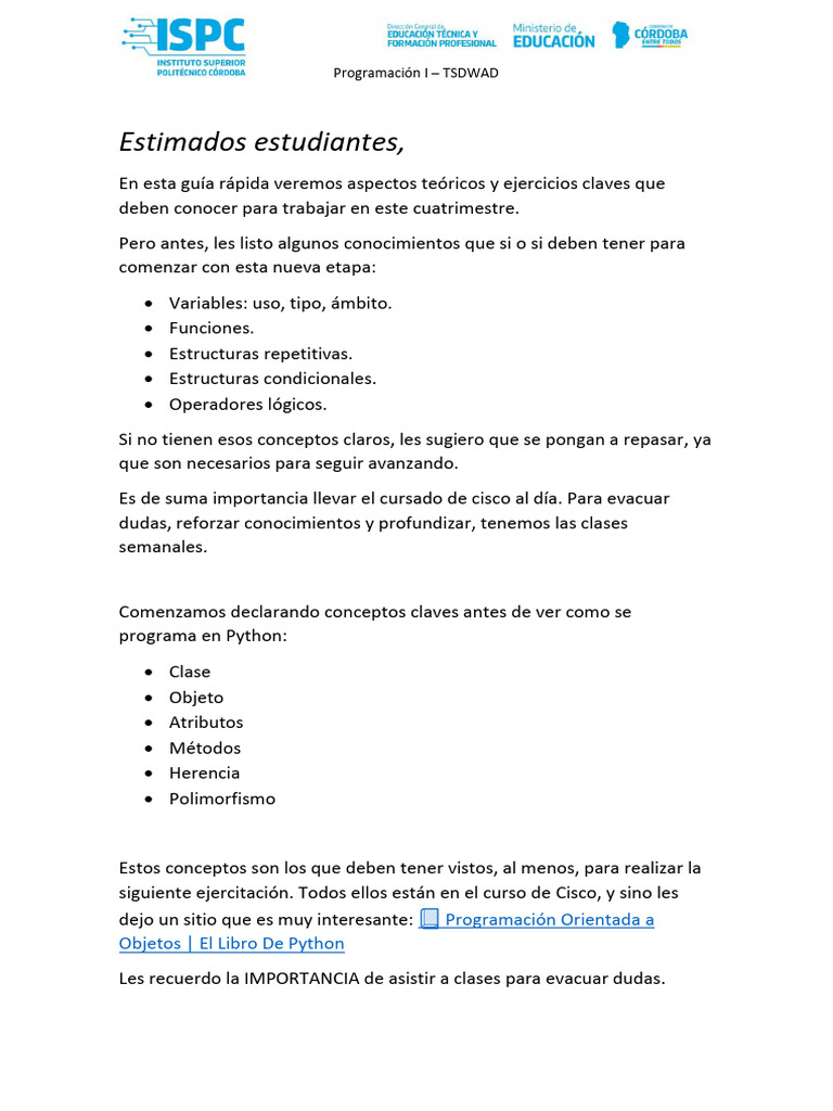 Poo Python Tsdwad | PDF | Objeto (informática) | Python (lenguaje de programación)