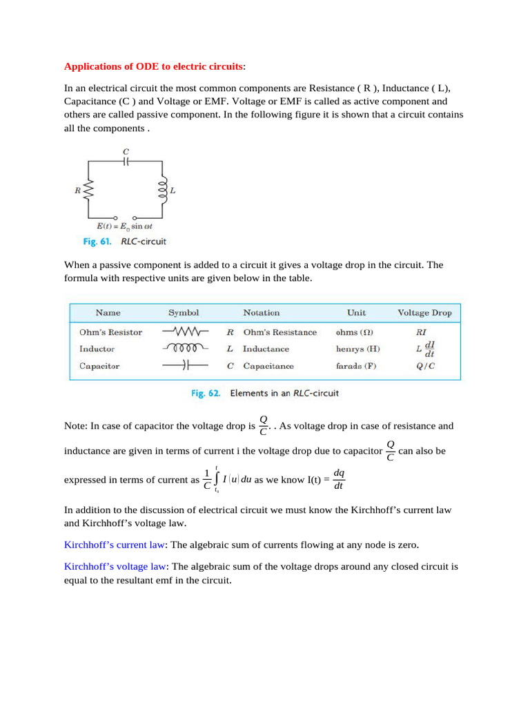 ODE Applications in Electric Circuits | PDF | Electrical Network | Voltage