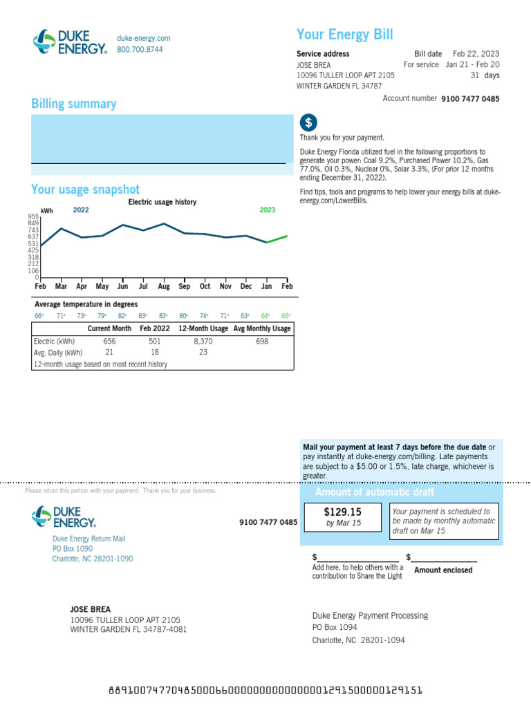 Duke Energy Bill Summary for February 2023 | PDF