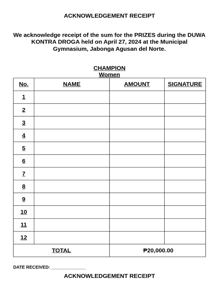 Acknowledgement Receipt | PDF | Business Documents | Accounting
