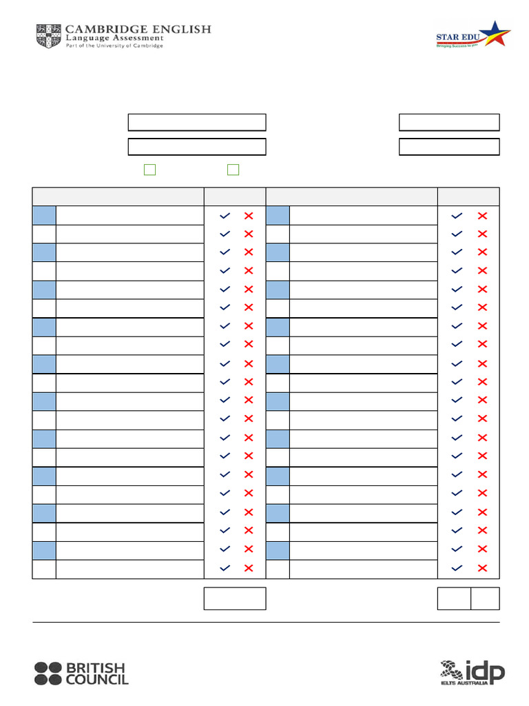 SIEC Star Edu - IELTS Listening Answer Sheet (New) | PDF