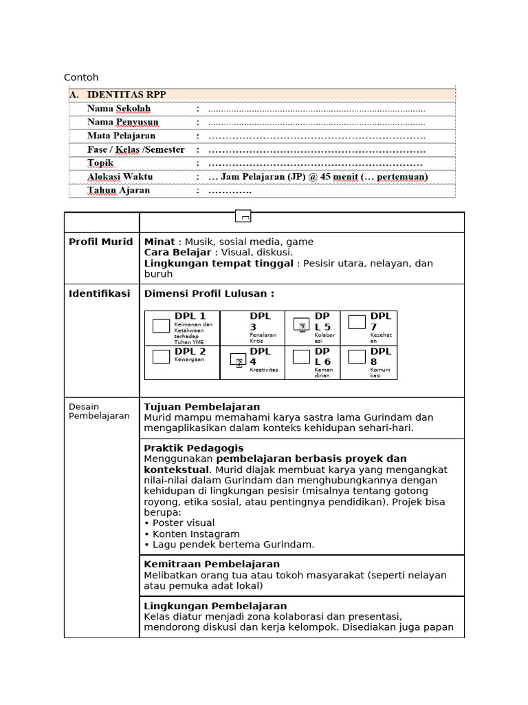 Contoh RPPM Pembelajaran Gurindam | PDF