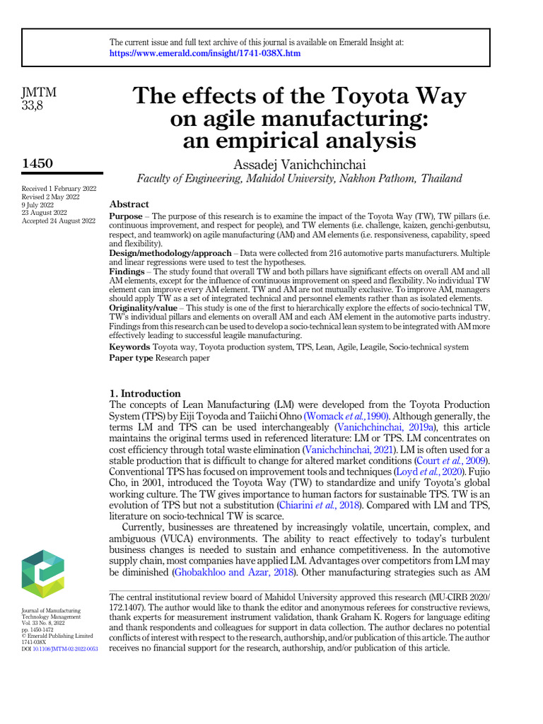 Toyota Way's Impact on Agile Manufacturing | PDF | Sampling (Statistics ...