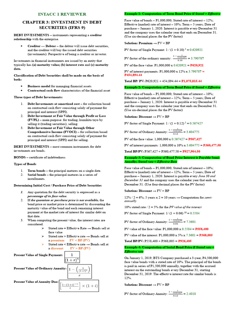Debt Investments Reviewer | PDF | Bonds (Finance) | Discounting