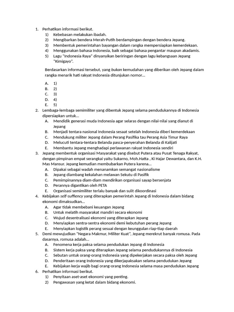 PSAT Sejarah Indonesia XI Genap 2025 (Soal) | PDF