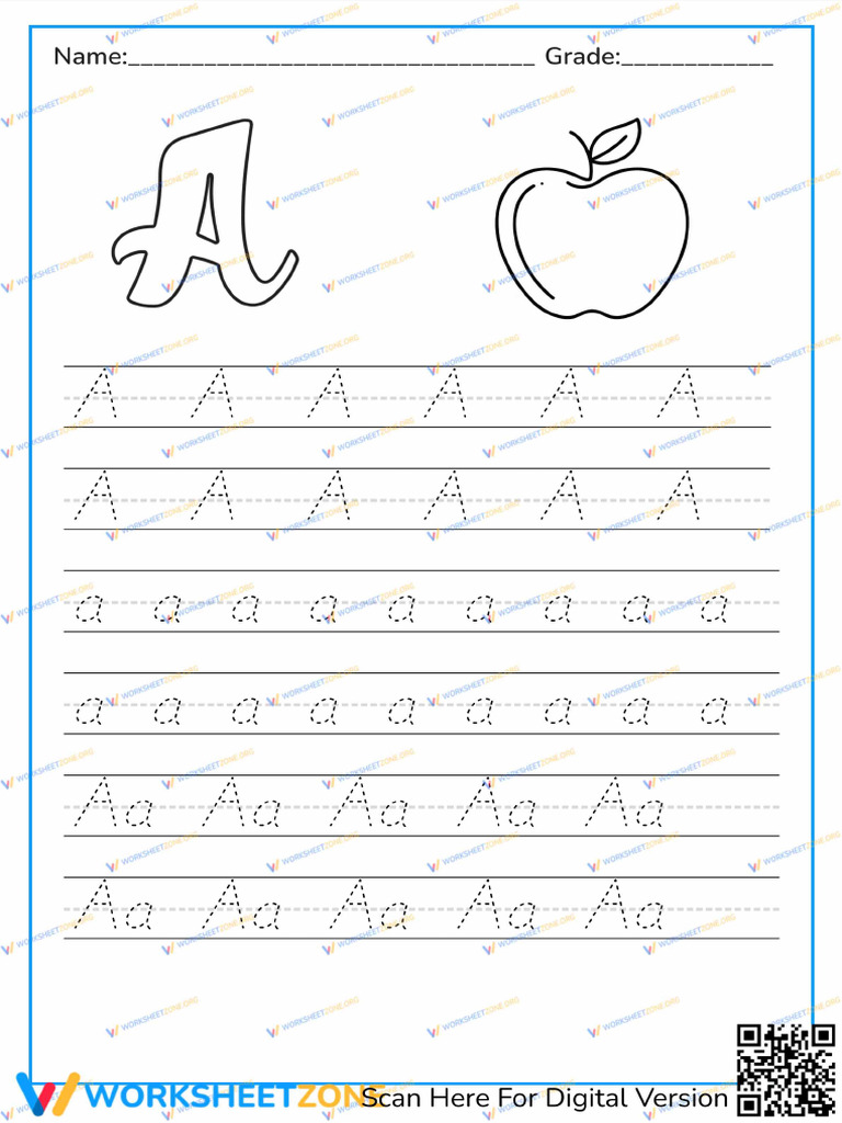 Letter a for Apple Tracing Worksheet | PDF