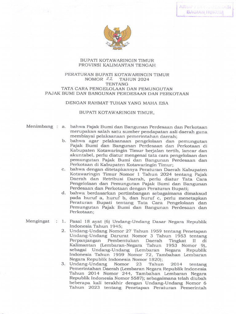Perbup Kotim No. 22 Tahun 2024 | PDF