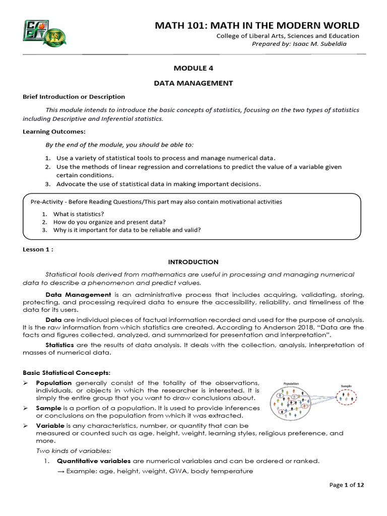 Introduction to Data Management in Statistics | PDF | Statistics ...