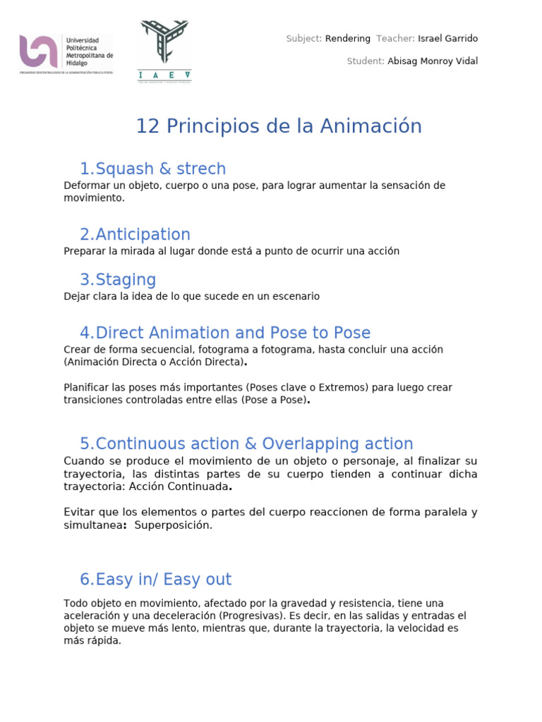12 Principios de La Animación | PDF | Animación