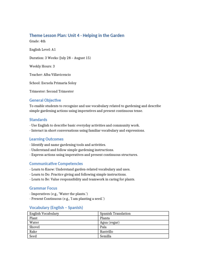 4th Grade Gardening Lesson Plan | PDF | Human Communication | Learning