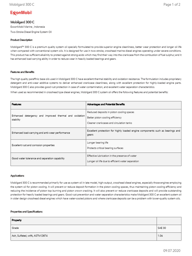 Mobilgard 300 C System Oil Overview | PDF | Piston | Engines