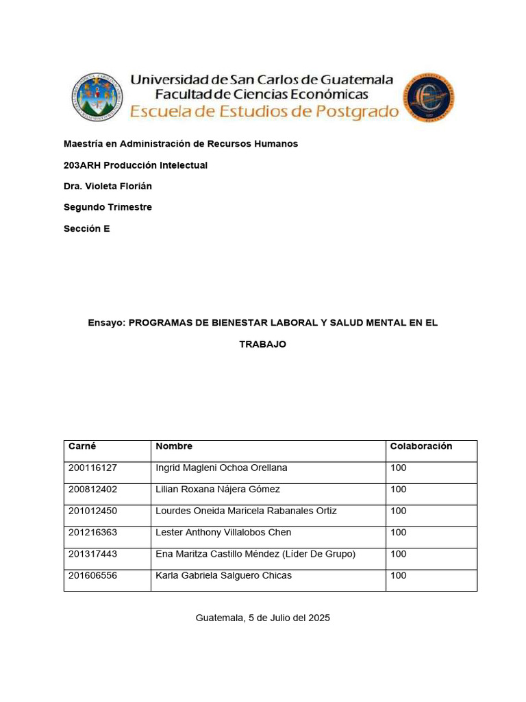 Bienestar Laboral y Salud Mental en el Trabajo | PDF | Estrés (biología ...