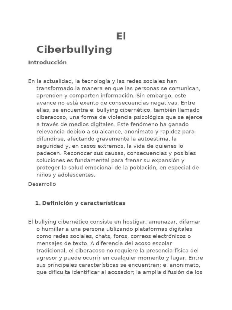 El Ciberbullying | PDF | Acoso cibernético | Conceptos psicologicos