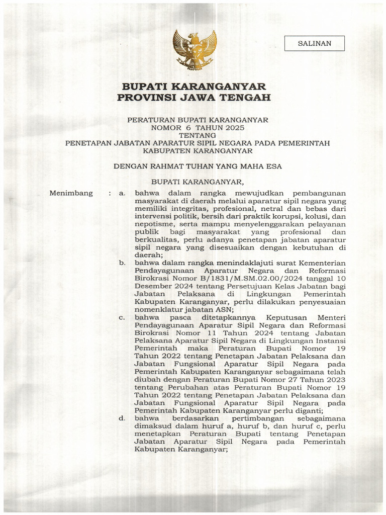 Perbup Nomor 6 Tahun 2025 | PDF
