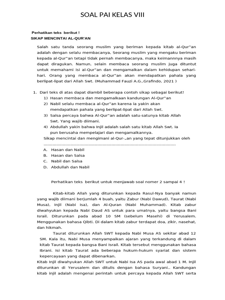 Soal Pai Kelas Viii Oke | PDF
