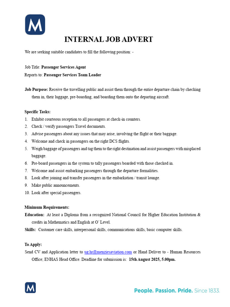 Job Advert-Passenger Services Agent 20250808 | PDF